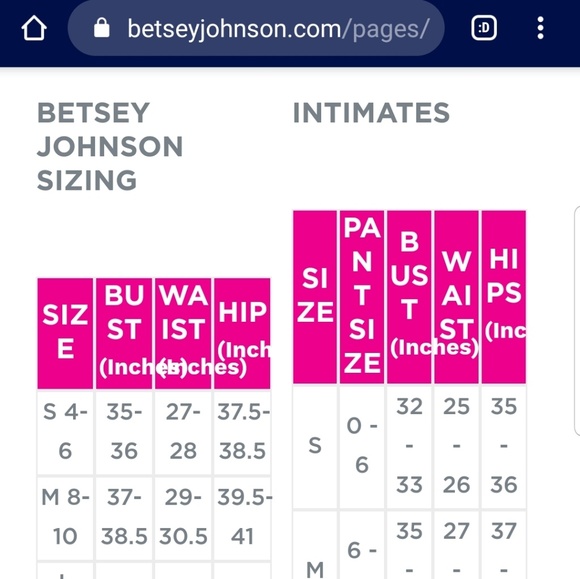 Betsey Johnson Size Chart